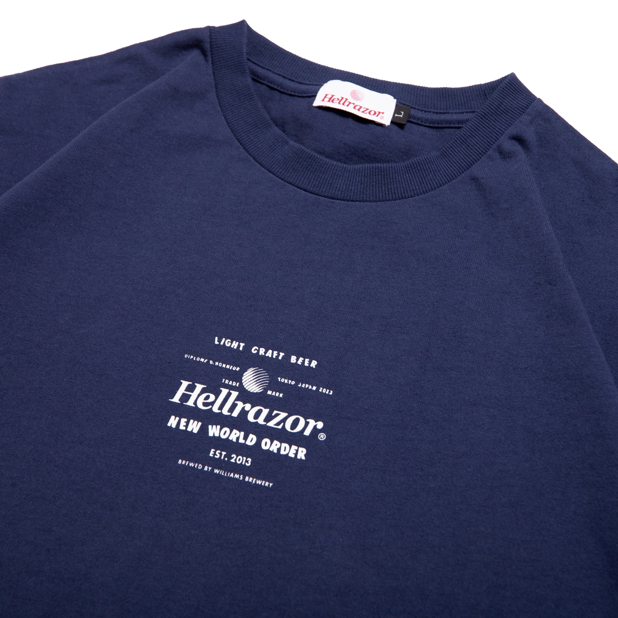 NWO BEER LABEL SHIRT design by TOYA HORIUCHI - NAVY – Hellrazor Online