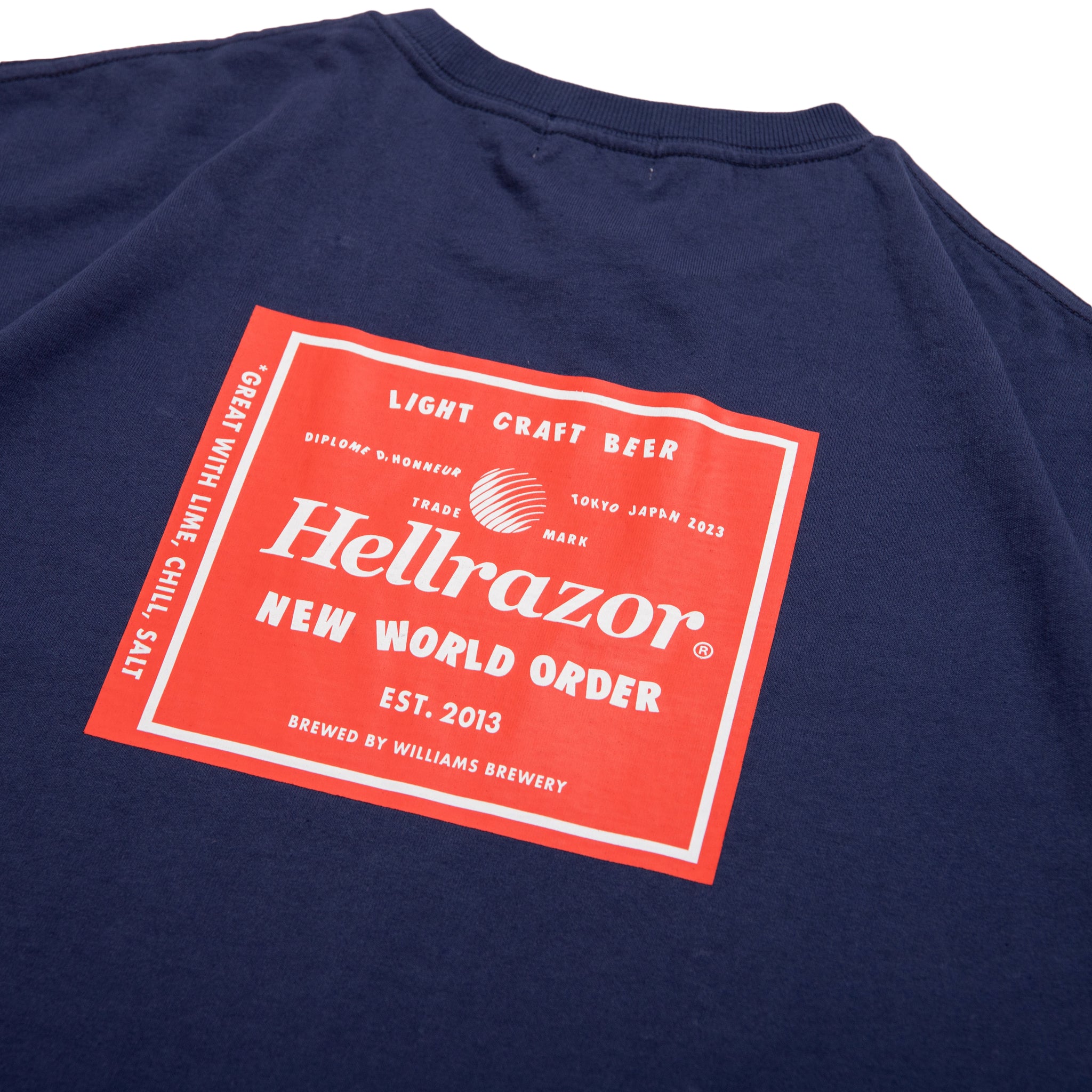 NWO BEER LABEL SHIRT design by TOYA HORIUCHI - NAVY – Hellrazor Online