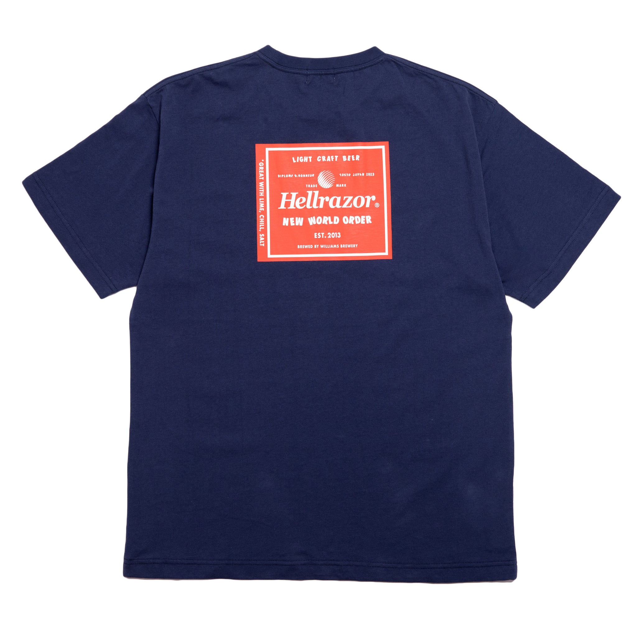 NWO BEER LABEL SHIRT design by TOYA HORIUCHI - NAVY – Hellrazor Online
