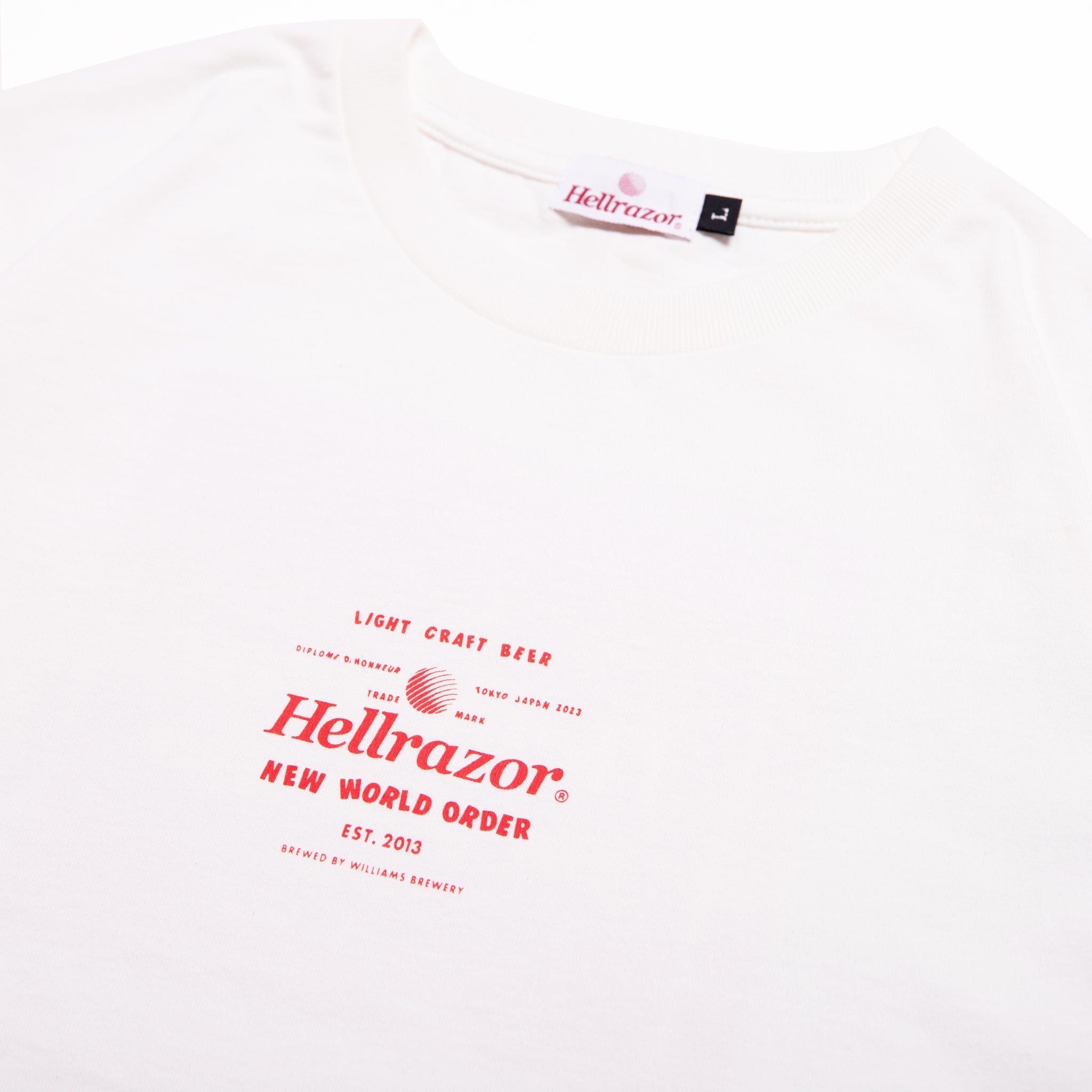NWO BEER LABEL SHIRT design by TOYA HORIUCHI - WHITE – Hellrazor Online