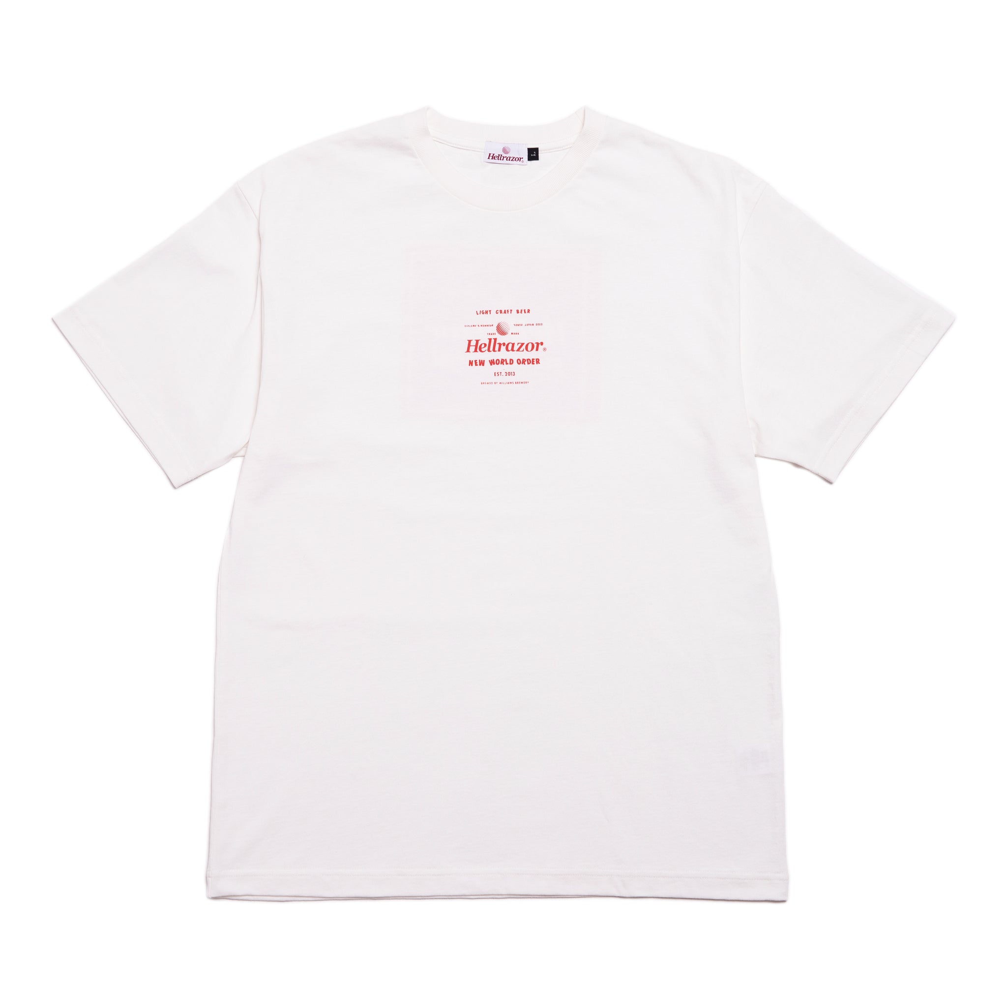 NWO BEER LABEL SHIRT design by TOYA HORIUCHI - WHITE – Hellrazor Online